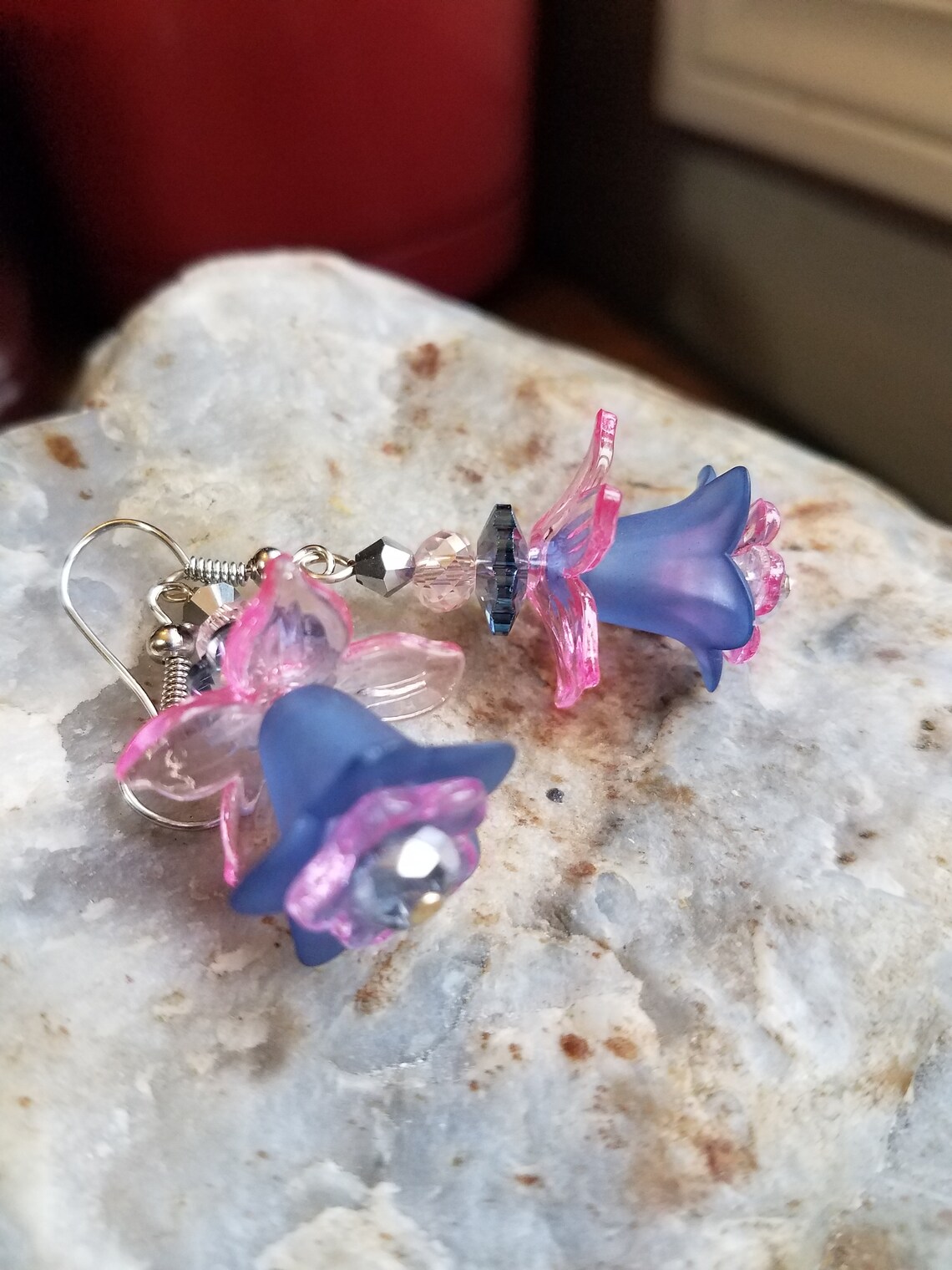 Deep Muted Blue and Pink Floral Shaped Lucite and Crystal | Etsy