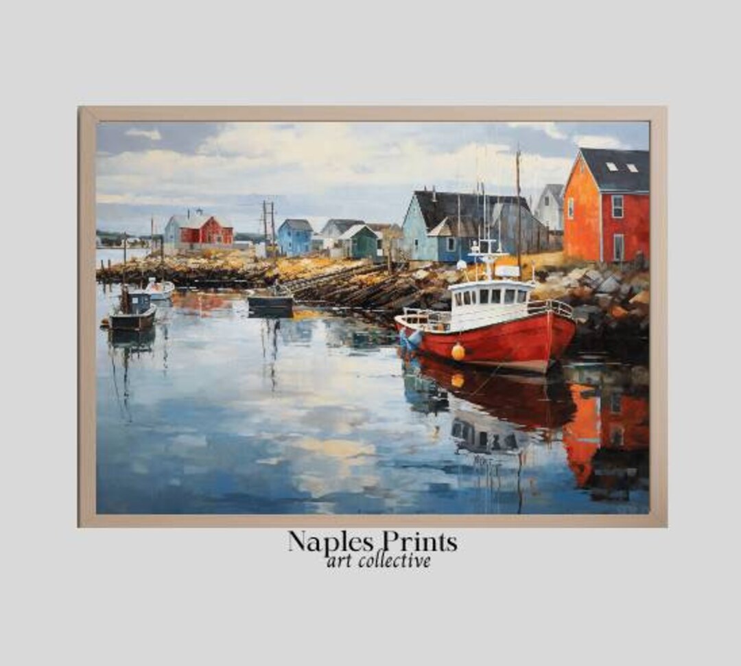 Rustic Fishing Village, With Boat, Fishing Town, Oil Painting, Coastal ...