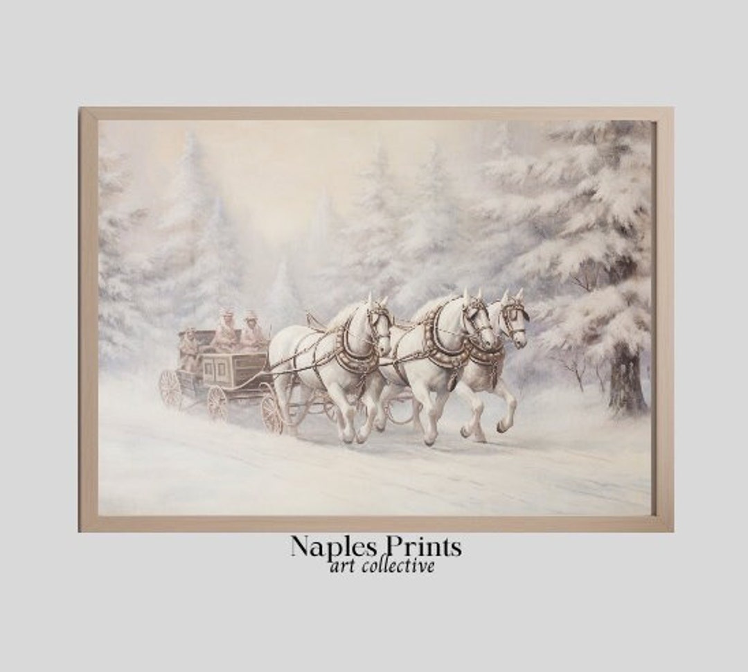Winter Scene Sleigh Ride. Vintage Oil Painting. Winter Snow Scene ...