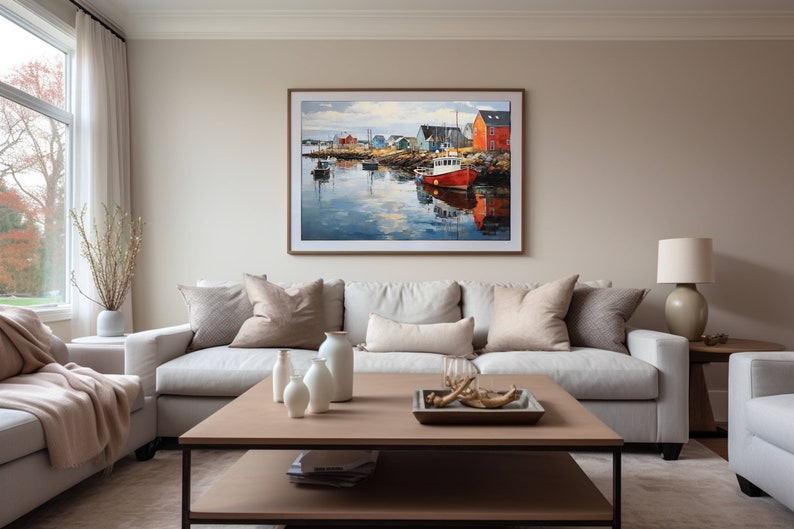 Rustic Fishing Village, With Boat, Fishing Town, Oil Painting, Coastal ...