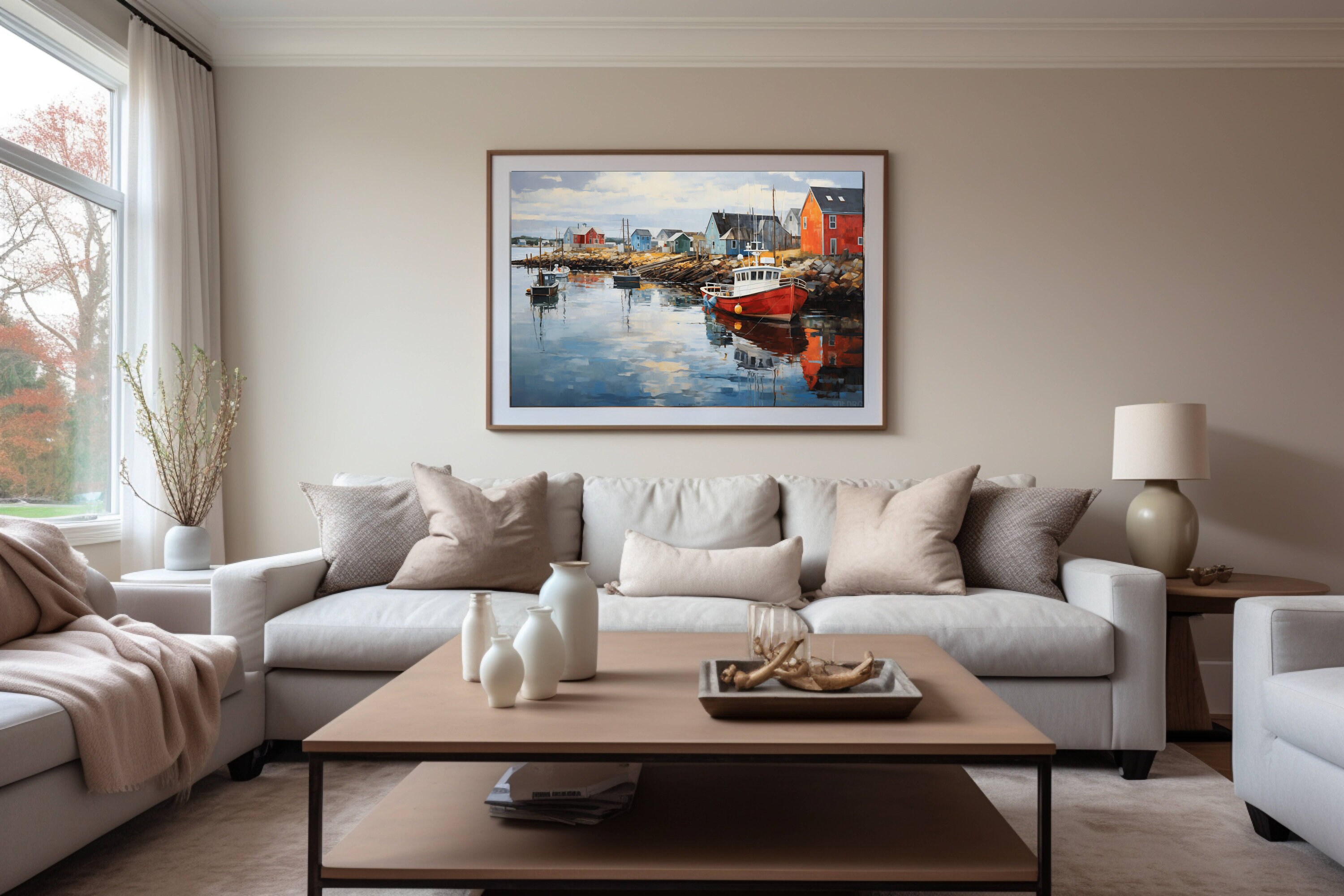 Rustic Fishing Village, With Boat, Fishing Town, Oil Painting, Coastal ...