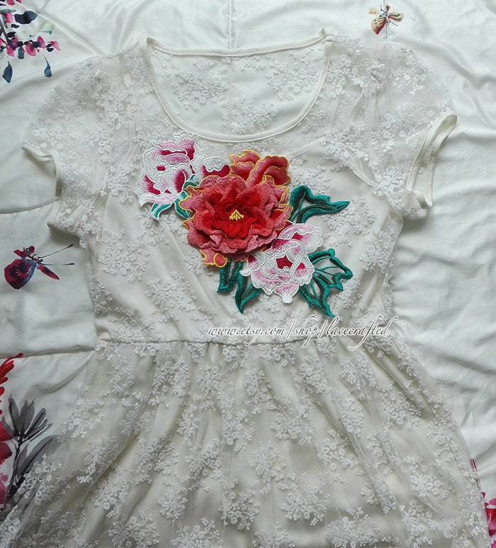 1 Pc Beautiful Showy Red Blue Black Large 3D Peony Flower Lace - Etsy
