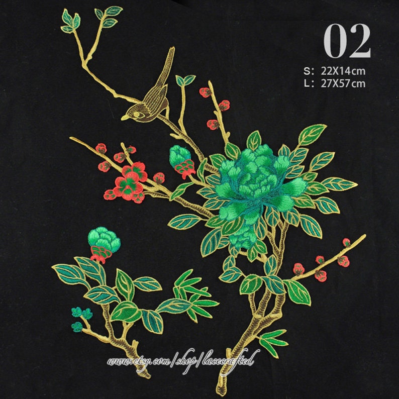 Little Birds With Tree Branch Lace Peony Trim Embroidery | Etsy