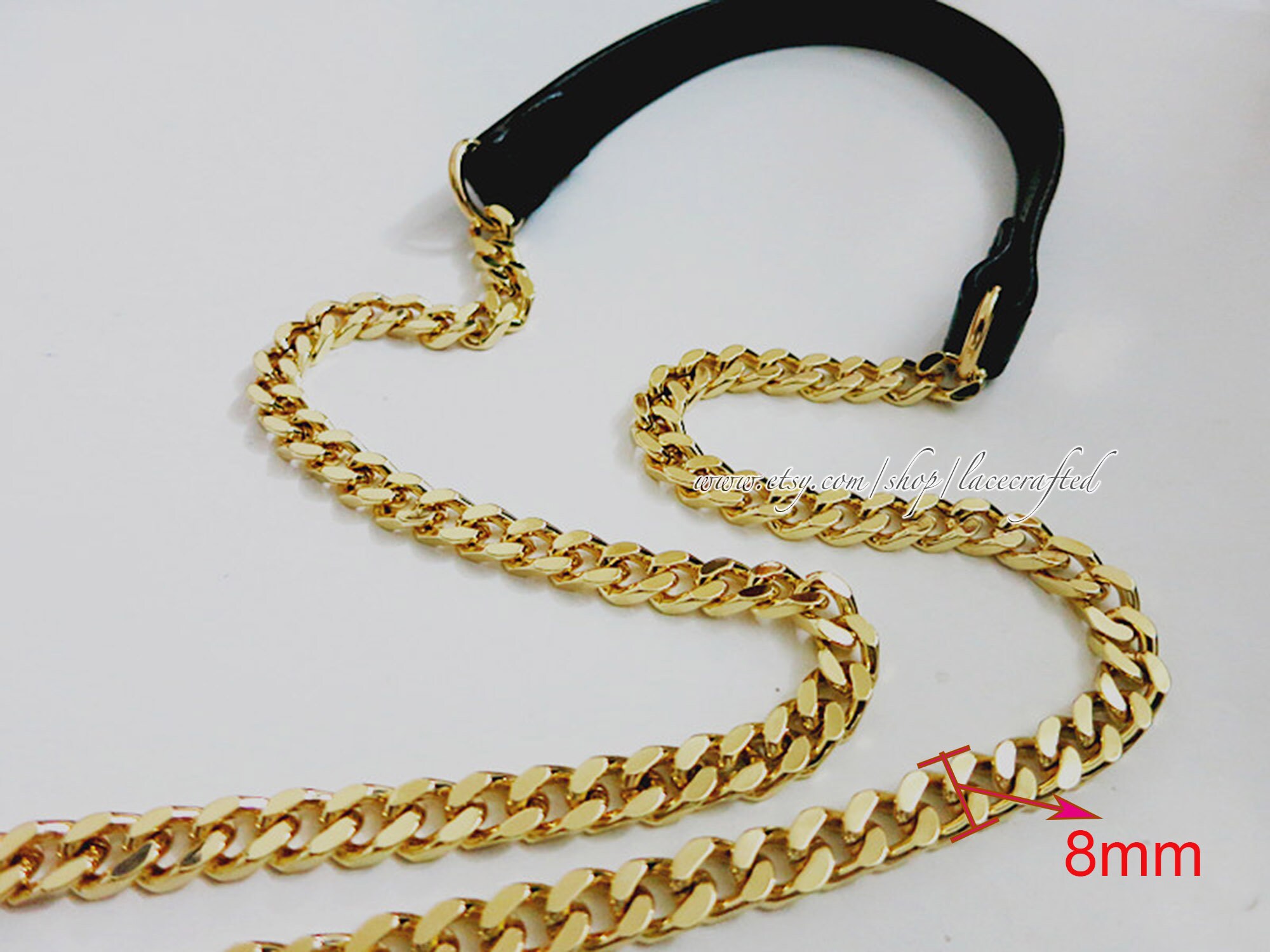 1 Pc 120x1.5cm Black Genuine Leather Strap Belt Golden Chain - Etsy