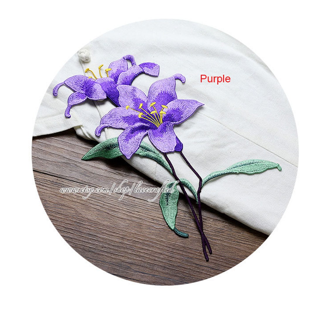 Pink Purple Red Lily Flower Lace Embroidery Trim Appliques - Etsy