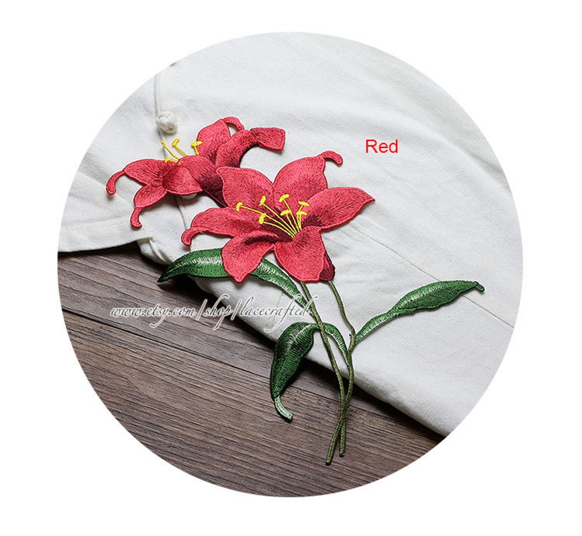 Pink Purple Red Lily Flower Lace Embroidery Trim Appliques - Etsy