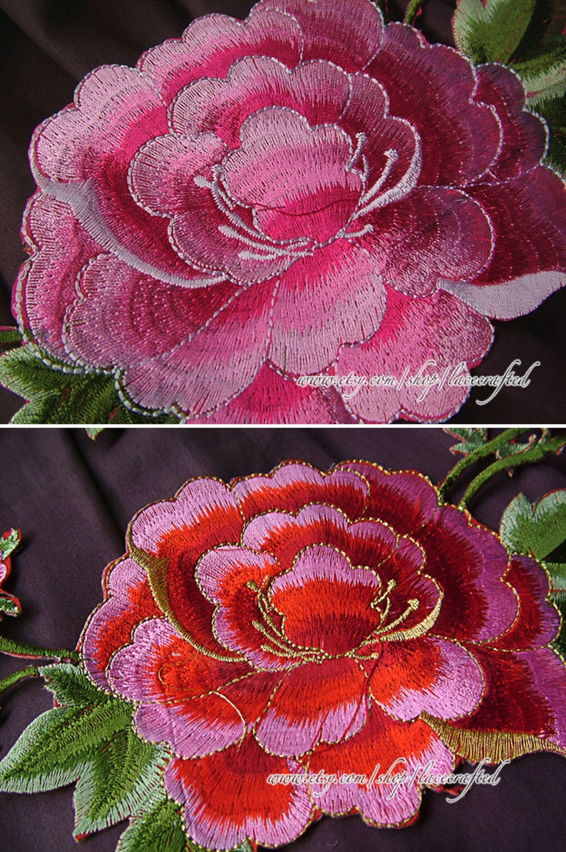 Large Peony Flower Lace Applique Embroidery Appliques Shabby Etsy