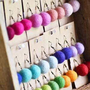 Felted Wool Ball Earrings, Chic & Gaudy Drop Style, 20 Brilliant Colors ...