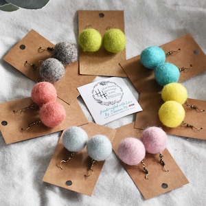 Felted Wool Ball Earrings, Chic & Gaudy Drop Style, 20 Brilliant Colors ...
