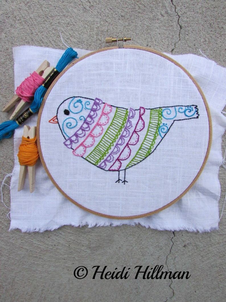 Hand Embroidery Pattern // Whimsical Bird - Etsy