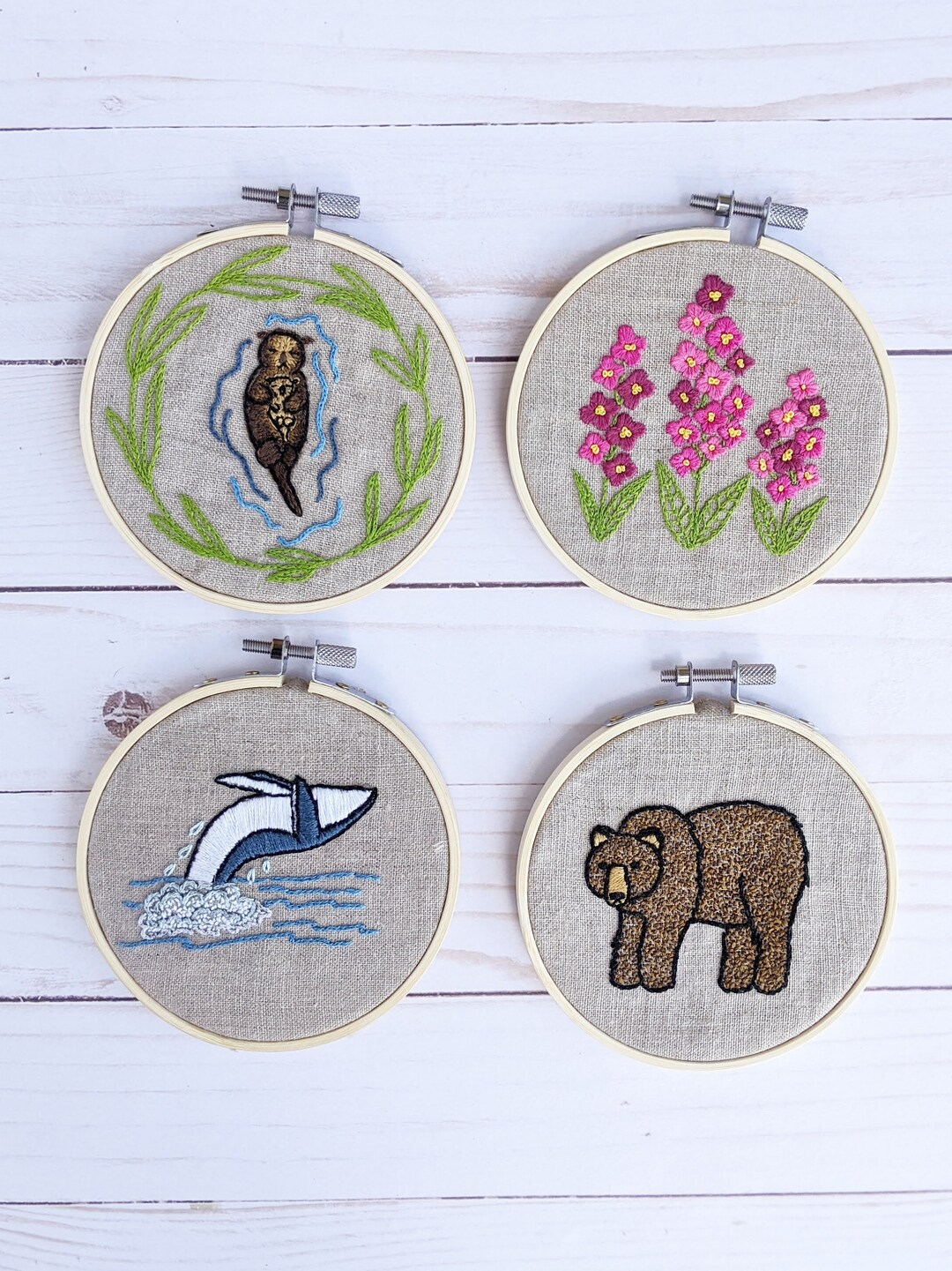 Alaska Embroidery Pattern: Otters, Whale, Bear, Fireweed (digital ...