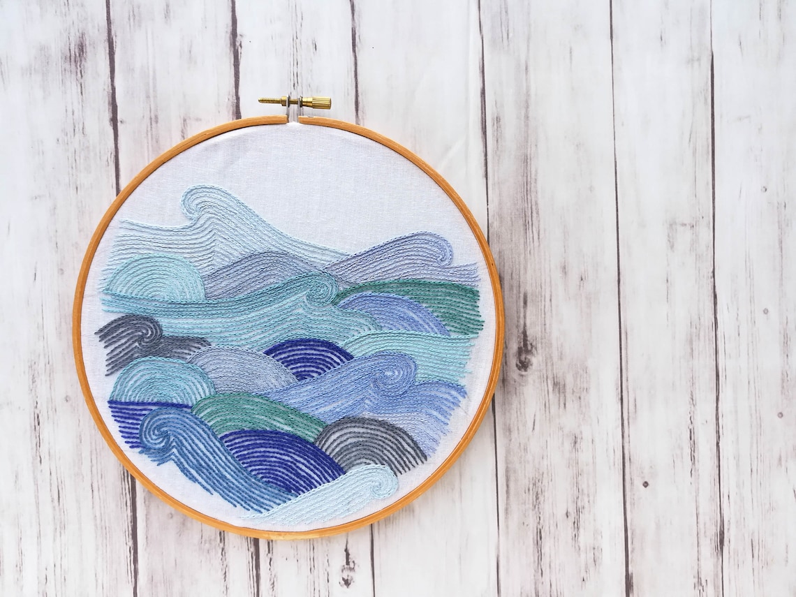 Hand Embroidery Pattern // Ocean Waves // DIY Hoop Art // - Etsy