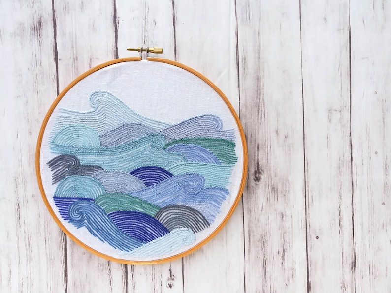 Hand Embroidery Pattern // Ocean Waves // DIY Hoop Art // - Etsy