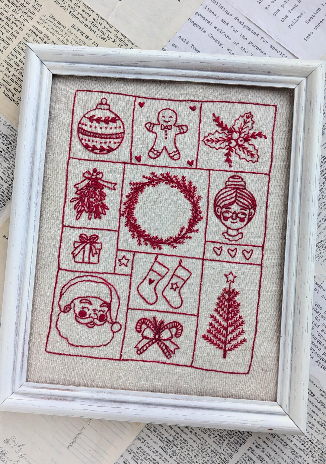 Christmas Redwork Hand Embroidery Kit - Etsy