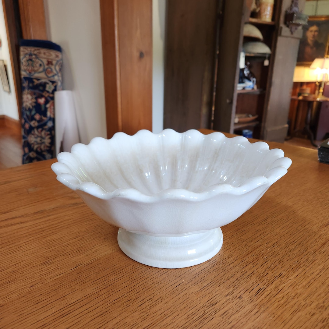 Antique Pedestal Ironstone Fluted Bowl With Scalloped Edges - Etsy