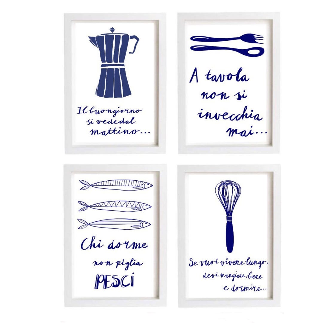 Italian Kitchen Art Blue White Quote Food Instant Download - Etsy