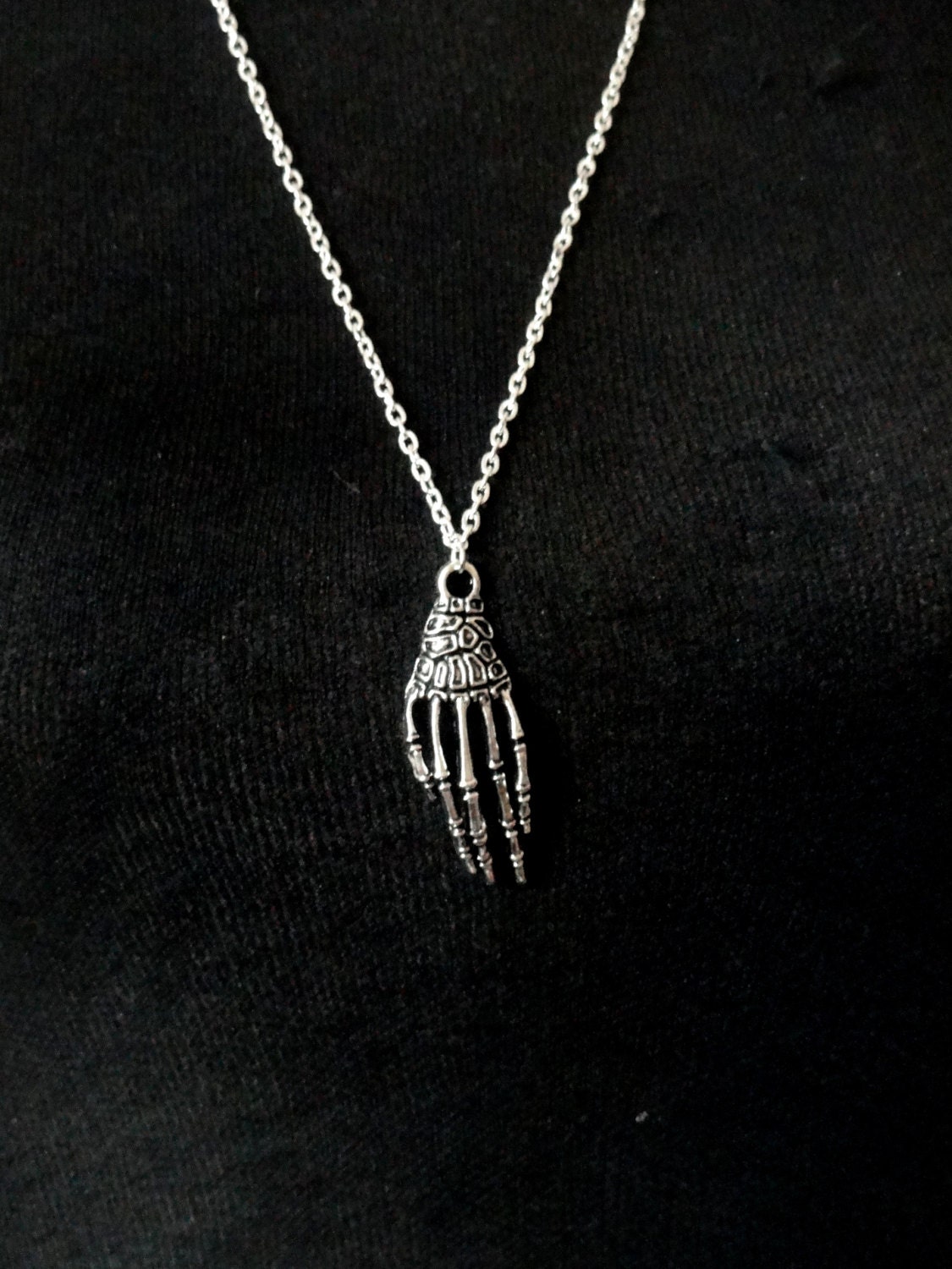 Skeleton hand necklace Long silver necklace Skeleton hand | Etsy