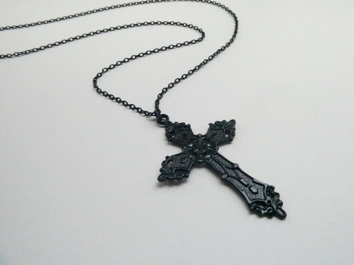 Large Black Cross Necklace Goth Cross Necklace Faith | Etsy