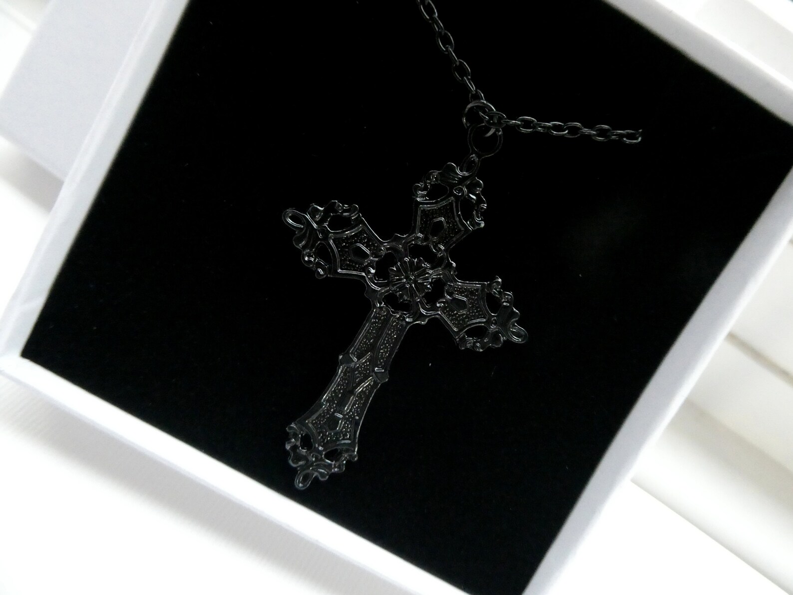 Large Black Cross Necklace Goth Cross Necklace Faith | Etsy