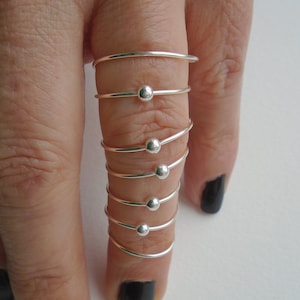 Silver Wire Beaded Full Finger Ring, Long Silver Spiral Wire Ring ...