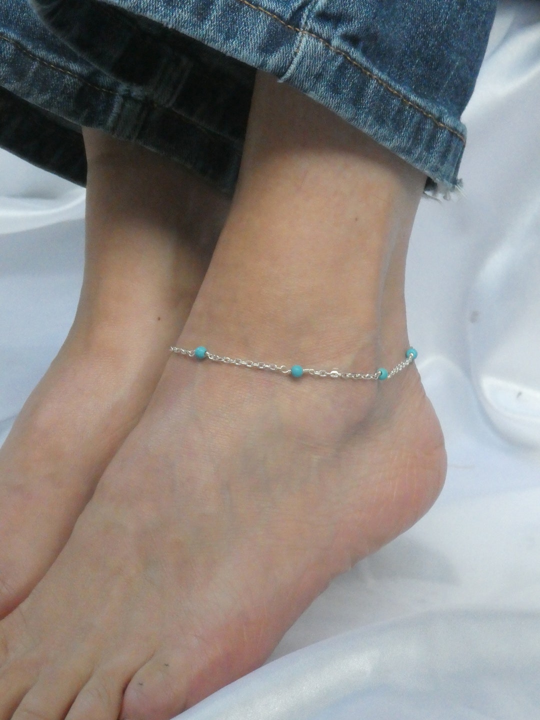 Silver Turquoise Anklet, Turquoise Gemstone Ankle Bracelet, December ...