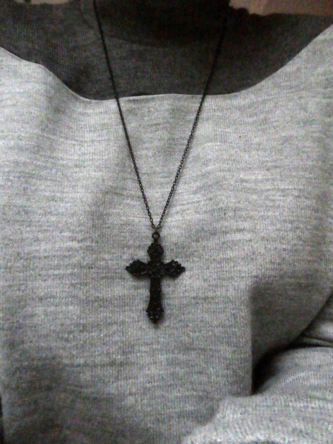 Large Black Cross Necklace Goth Cross Necklace Faith | Etsy