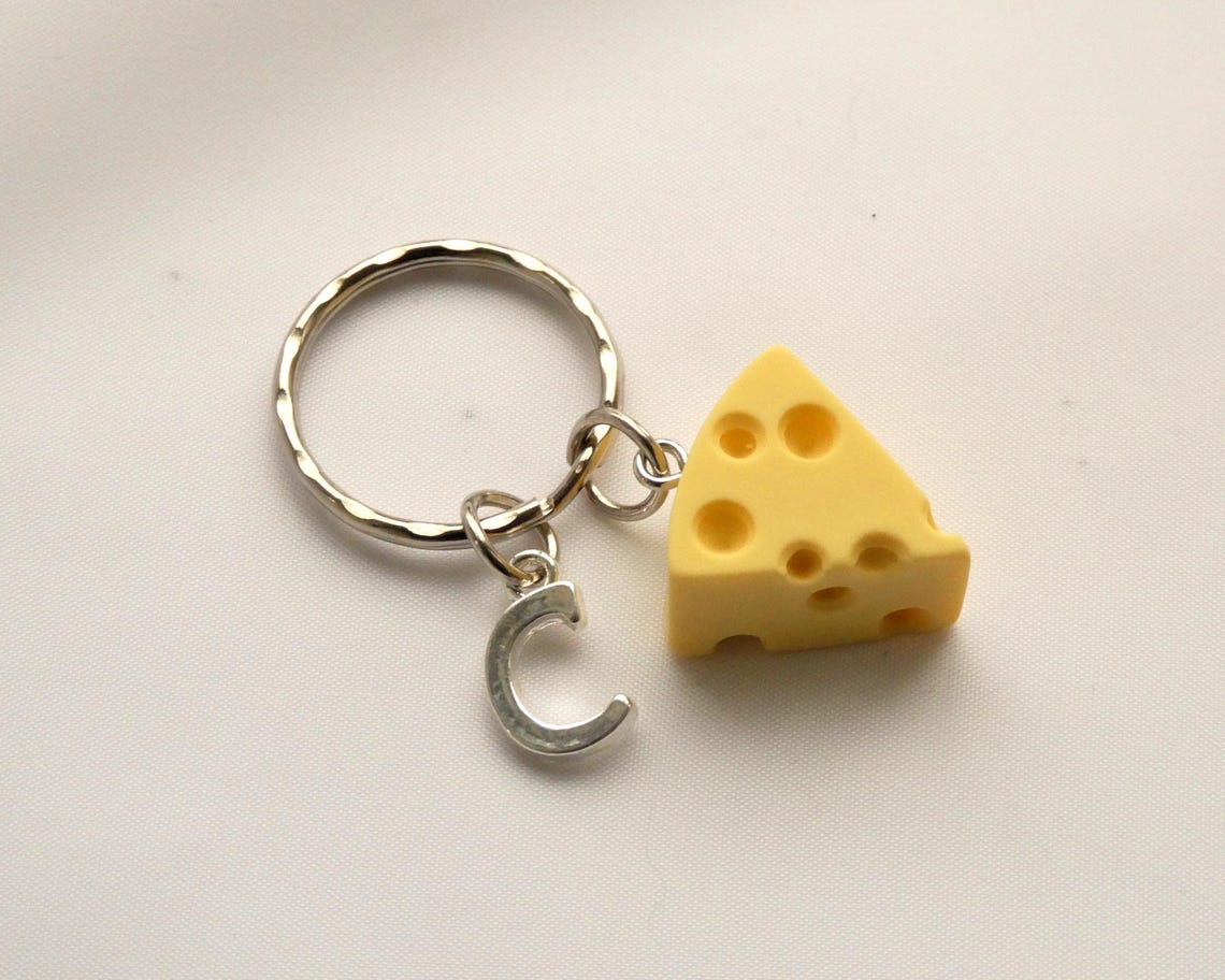 Cheese Wedge Keyring: Silver Initial Charm, Cheese Lover Gift - Etsy