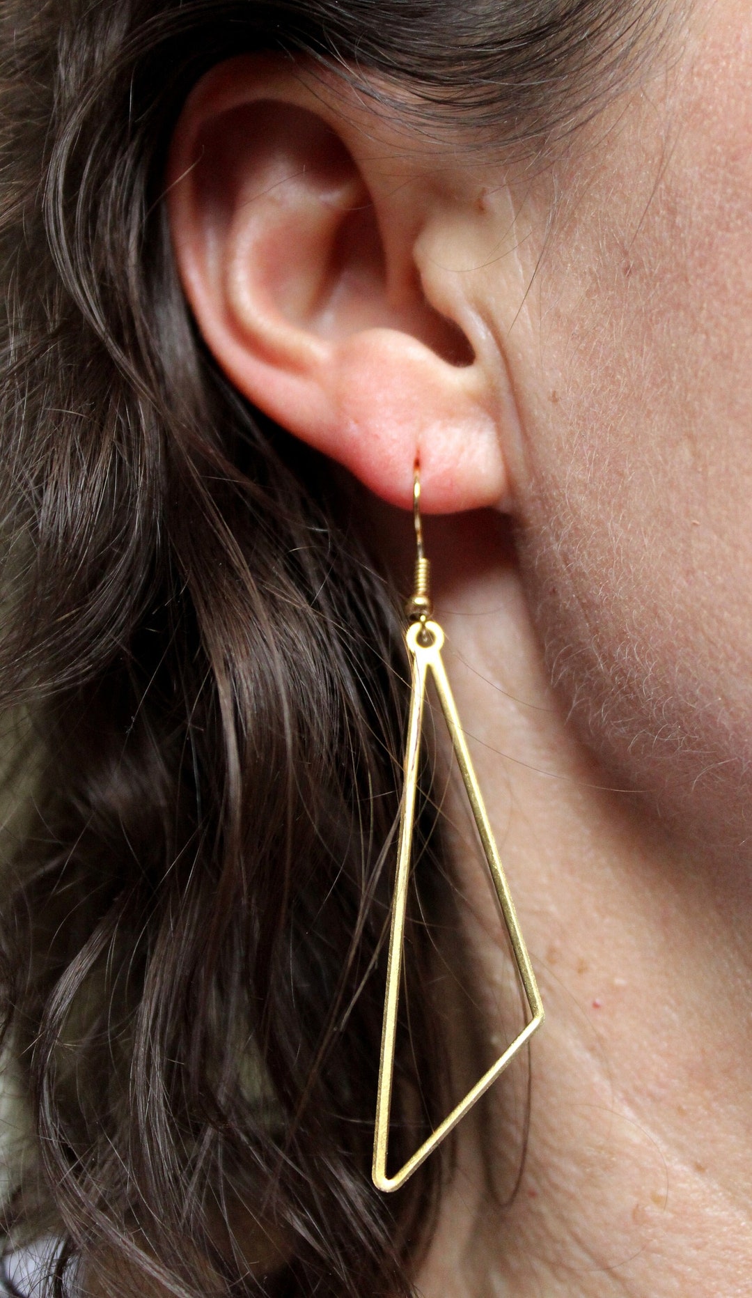 Brass Triangle Earrings, Large Triangle Earrings, Gold Colour Earrings ...
