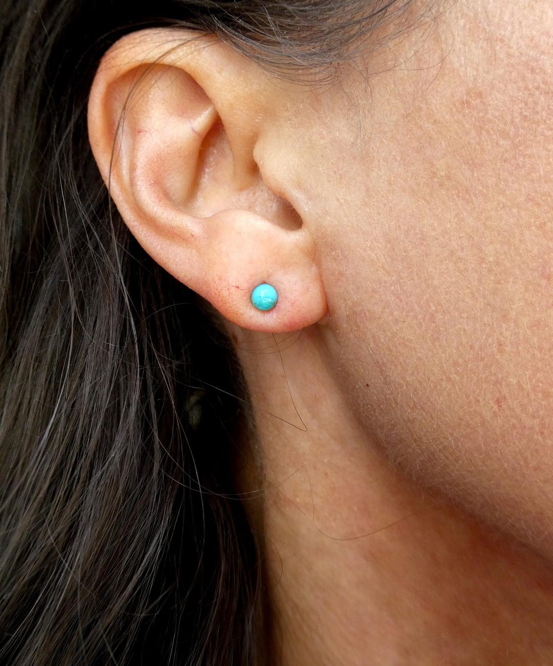 Tiny Turquoise Stud Earrings, Gold Round Turquoise Stud Earrings ...