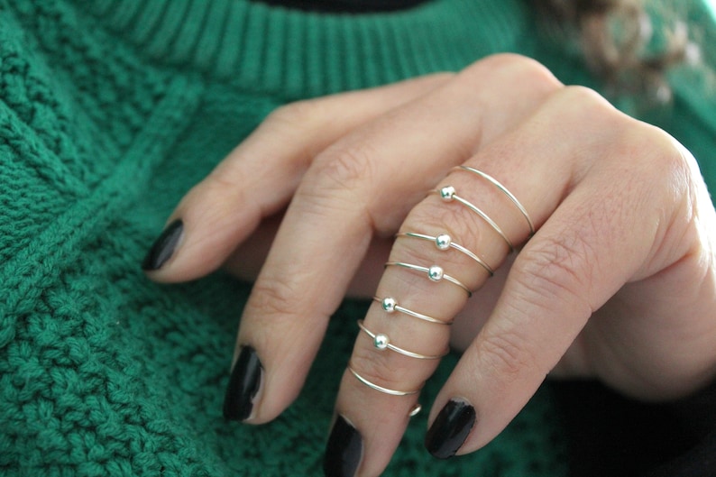 Silver Wire Beaded Full Finger Ring Long Silver Spiral Wire - Etsy