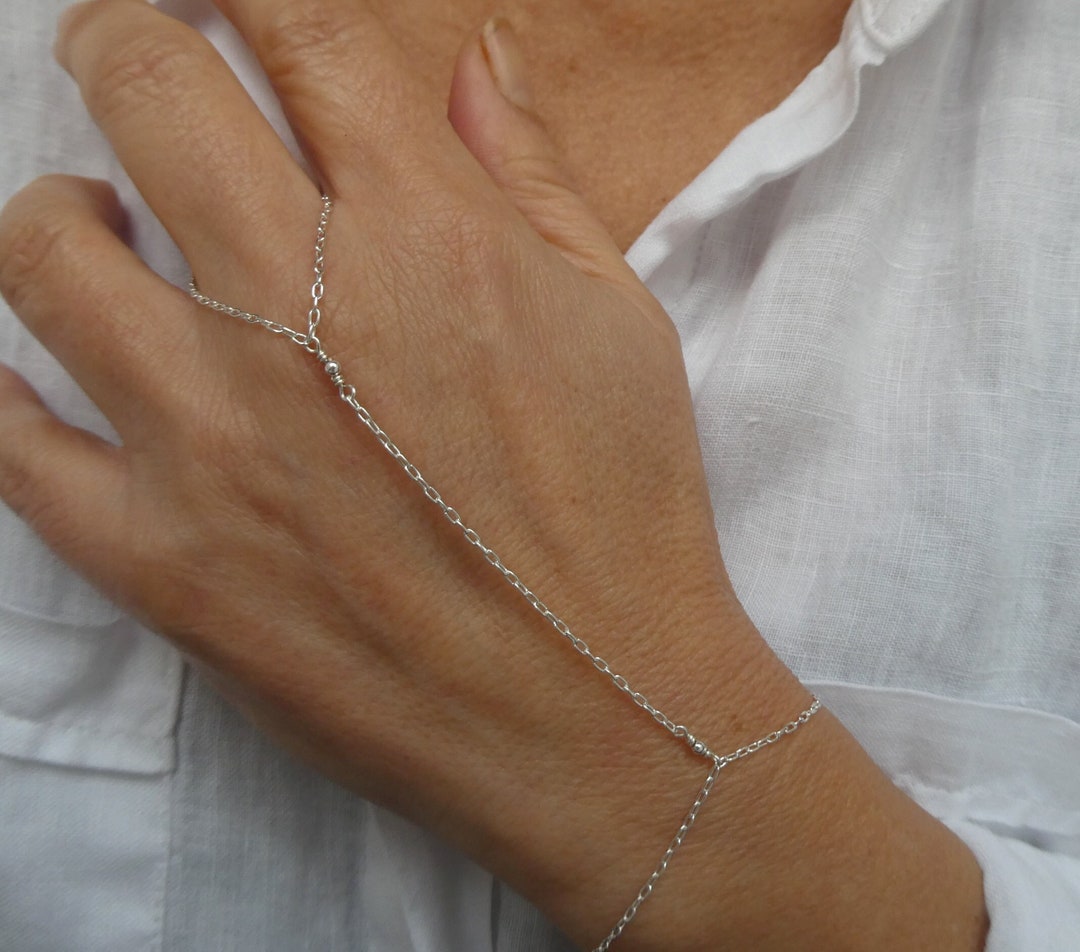 Sterling Silver Hand Chain Bracelet: Minimalist Bridal Jewelry - Etsy