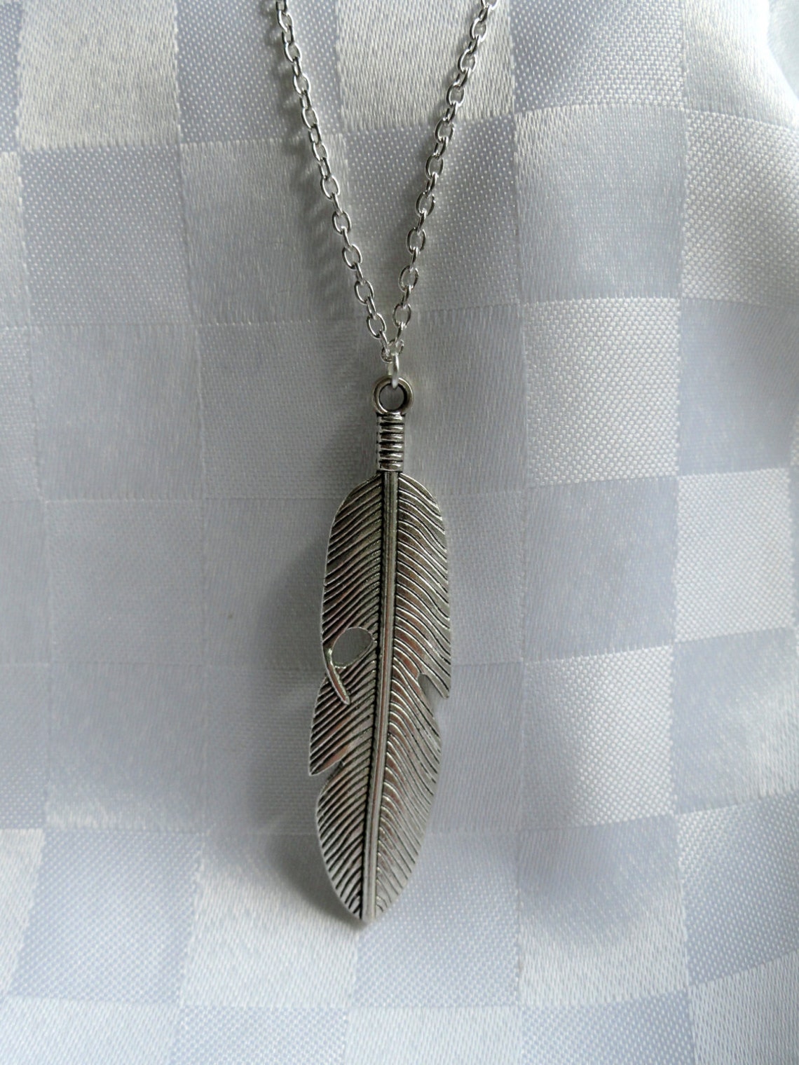 Silver Feather Necklace Silver Boho Necklace Long Silver | Etsy