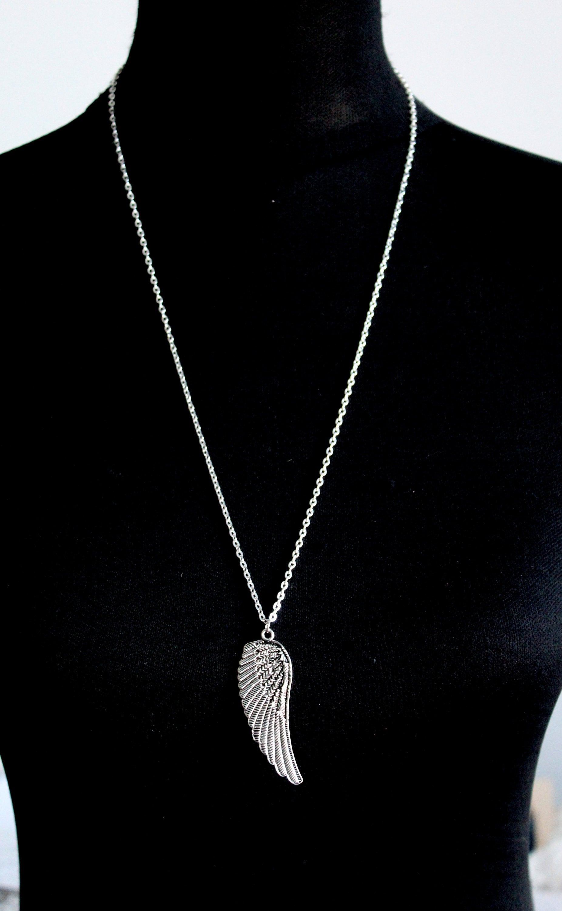 Large angel wing necklace Angel wing necklace Long angel | Etsy