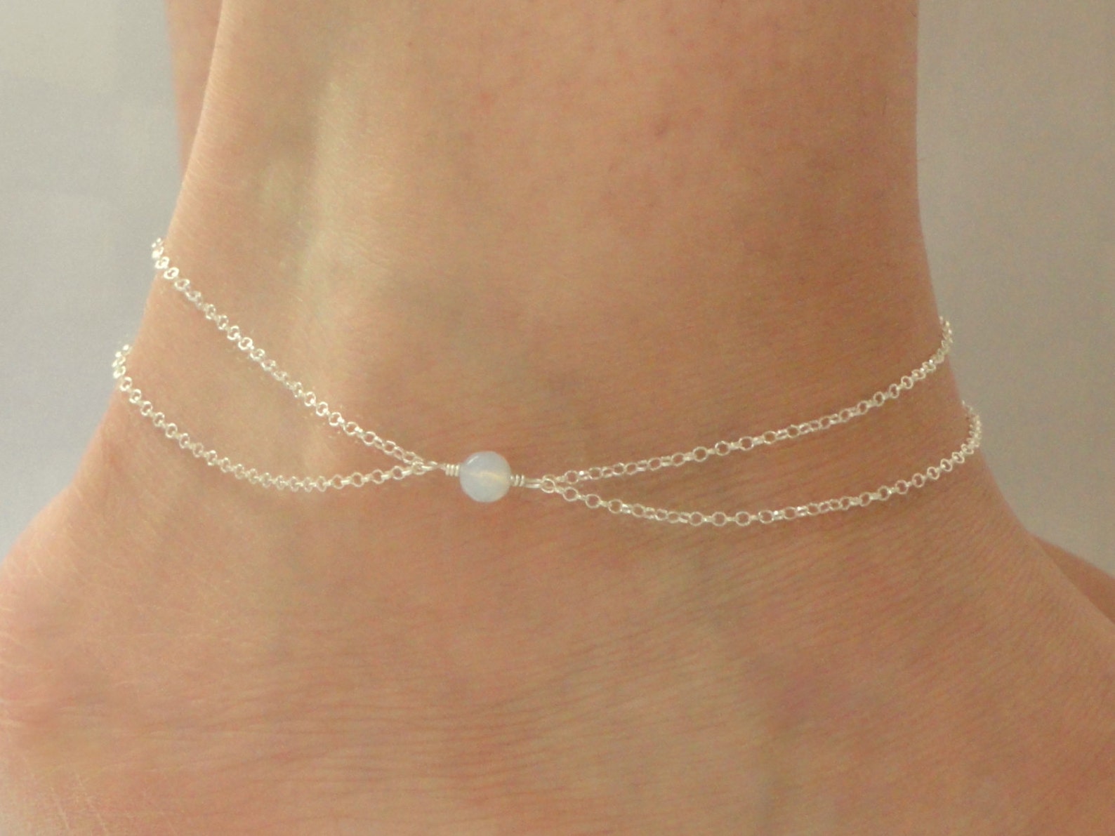 Sterling Silver Moonstone Ankle Bracelet Moonstone Anklet - Etsy