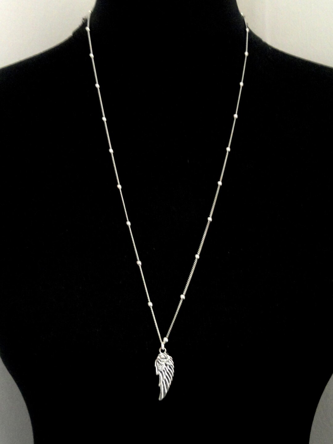 Long Silver Angel Wing Necklace, Angel Wing Necklace, Long Necklace ...