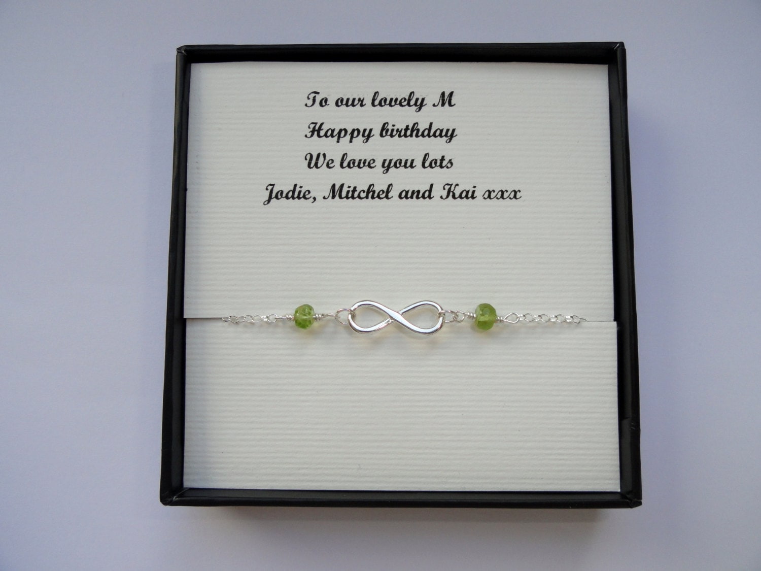 Infinity bracelet gift Sterling silver Infinity peridot | Etsy
