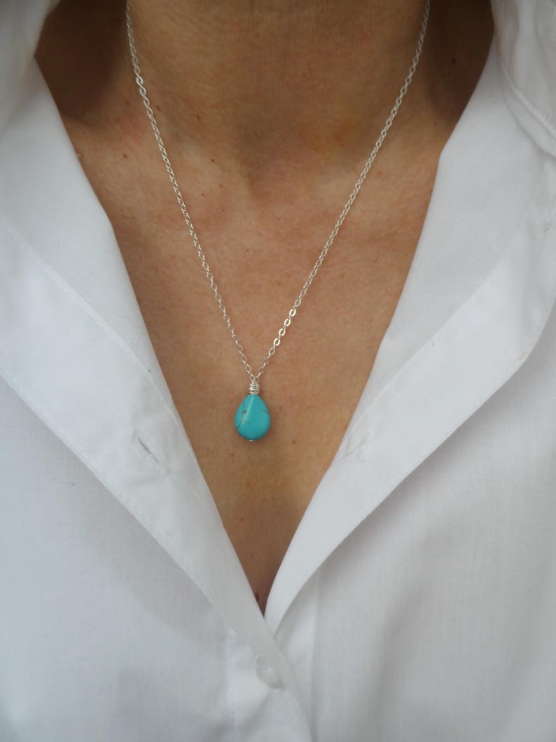 Silver Turquoise Teardrop Necklace - Teardrop Pendant Neck Chain - Etsy