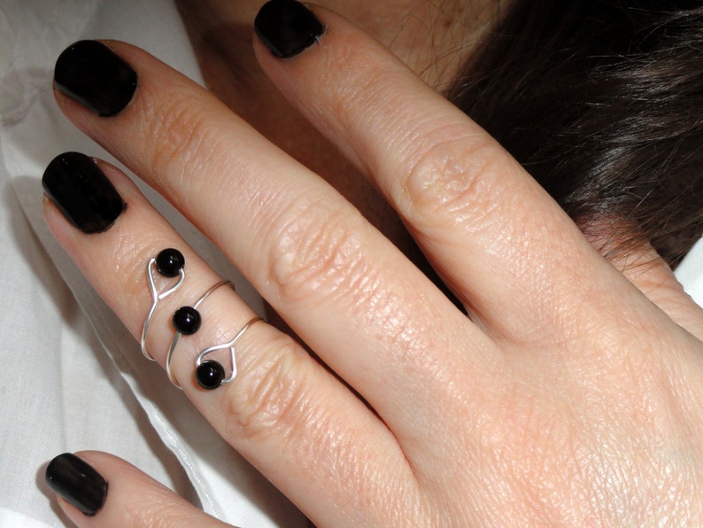 Black Onyx Knuckle Ring Silver Wire Onyx Knuckle Ring Black | Etsy