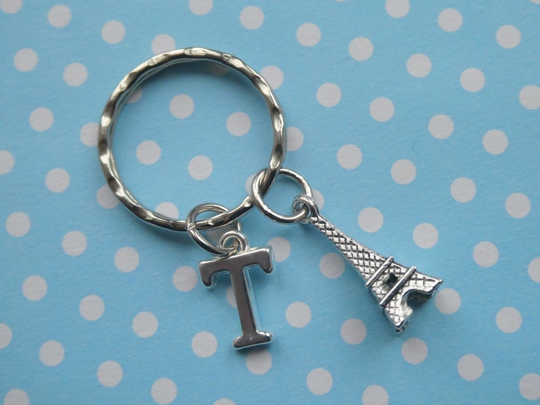 Eiffel Tower Keyring, Silver Paris Landmark Keychain With Initial ...