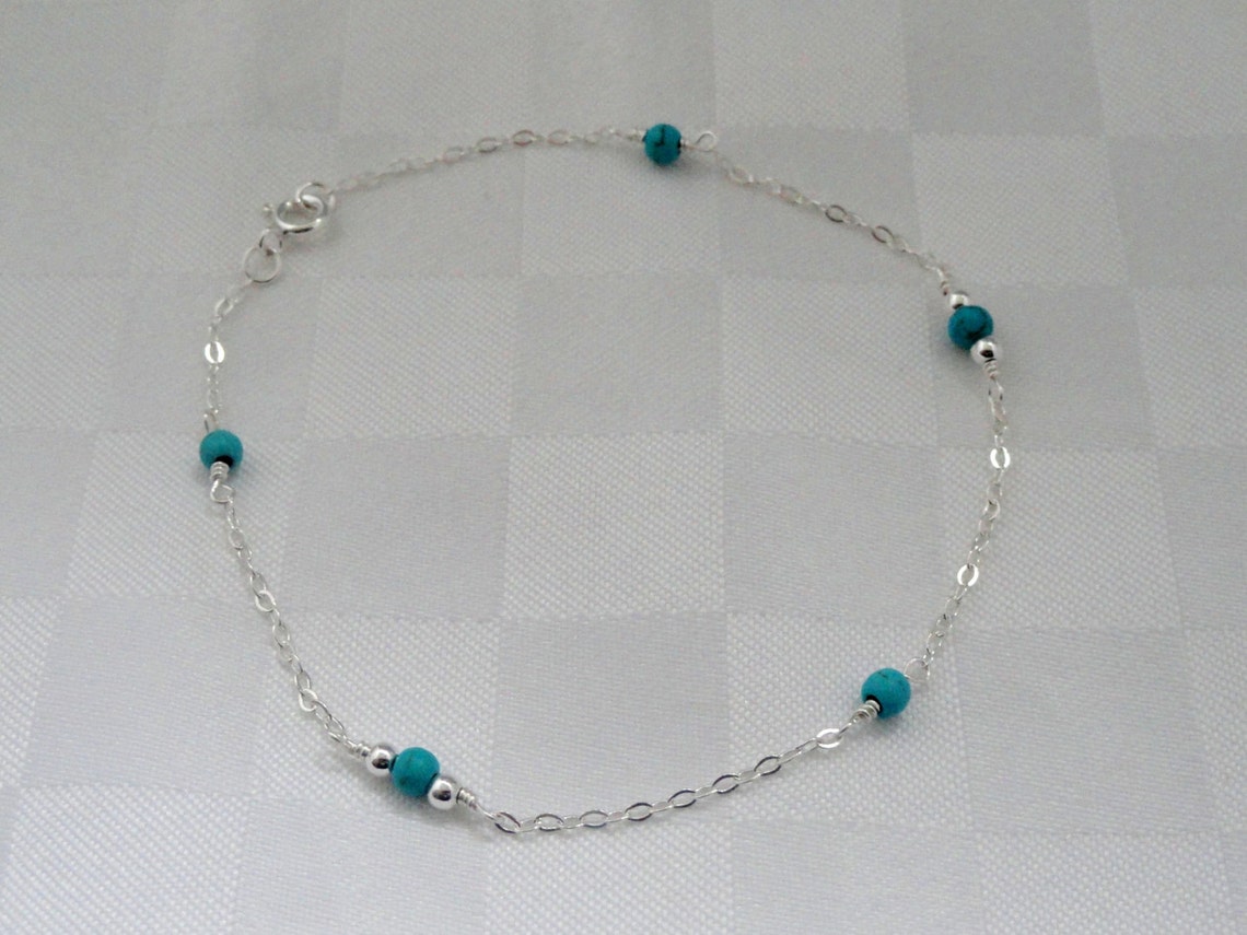 Sterling Silver Turquoise Anklet Turquoise Ankle Bracelet - Etsy