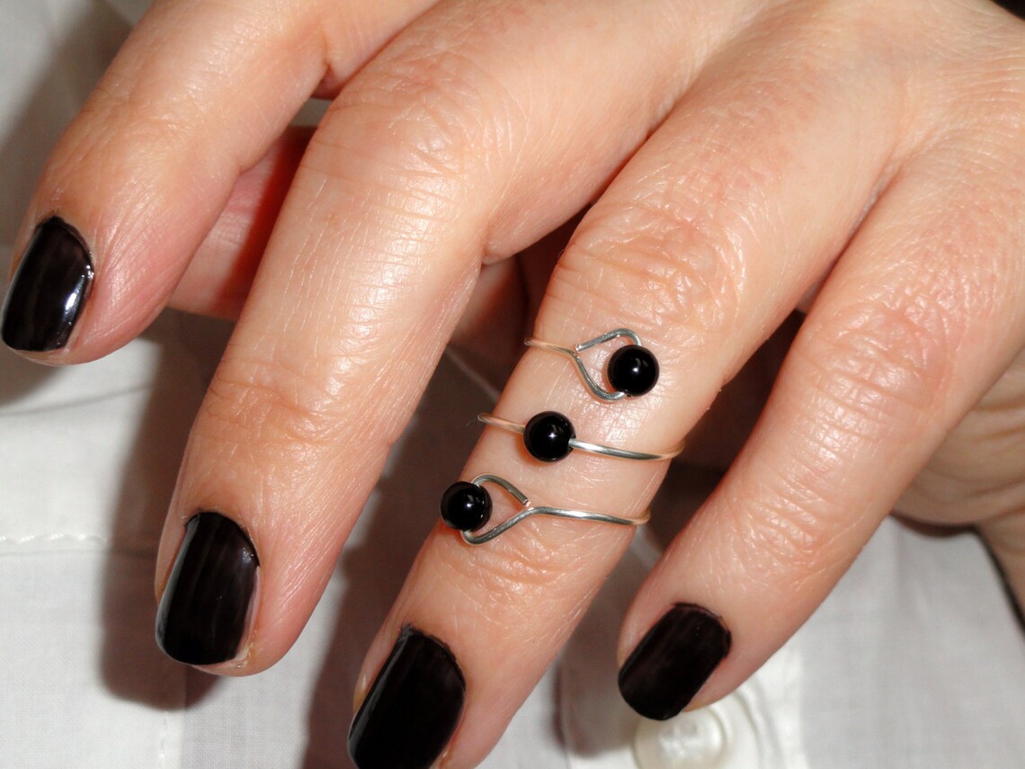 Black Onyx Knuckle Ring Silver Wire Onyx Knuckle Ring Black | Etsy
