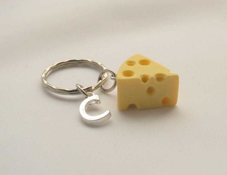 Cheese Wedge Keyring: Silver Initial Charm, Cheese Lover Gift - Etsy
