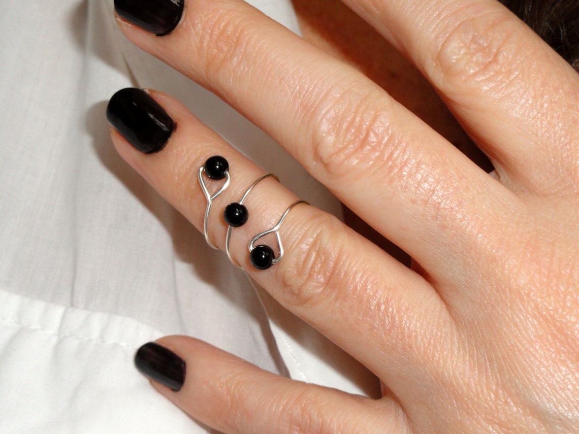 Black Onyx Knuckle Ring Silver Wire Onyx Knuckle Ring Black | Etsy