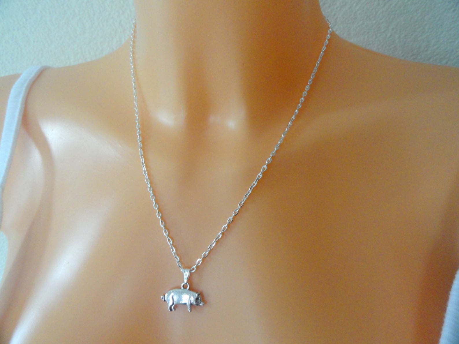 Pig Necklace Silver Pig Necklace Cute Pig Necklace Animal - Etsy