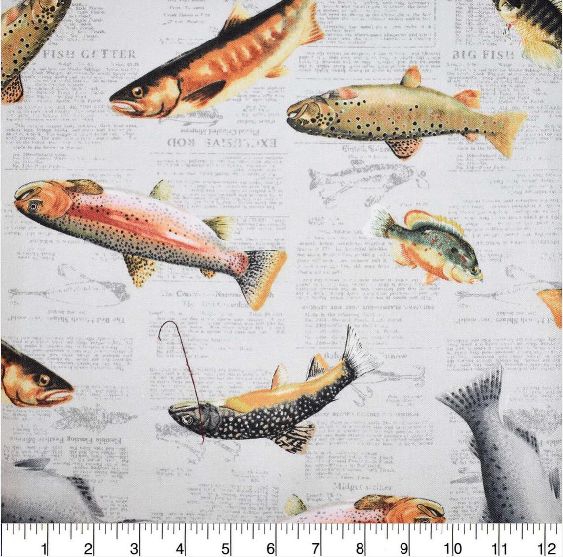 Fish on Newspaper Premium Quilter’s Cotton Fabric – 100% Cotton, High ...