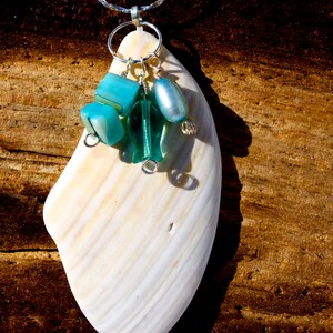 Polished Shell Pendant With Aqua Glass Charms - Etsy