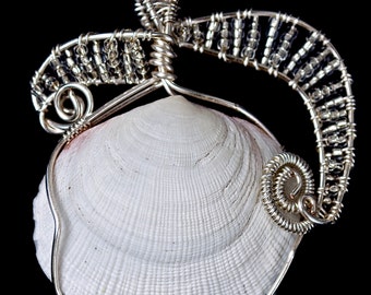 Clam Shell Necklace, Wire Wrap Clam Shell Necklace, Pink Wire Wrap ...