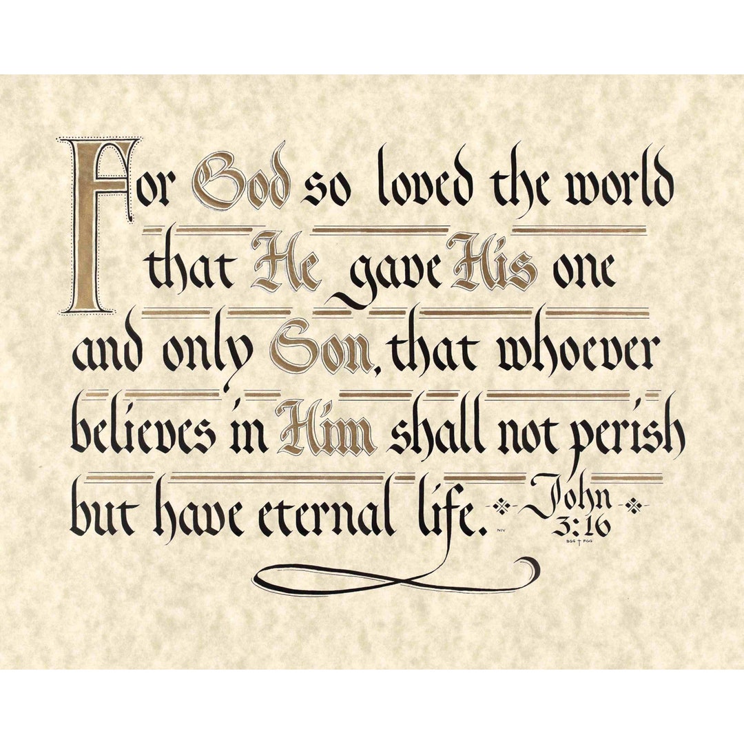 Digital - John 3:16 - NIV - Hand Lettered Calligraphy Print - Beautiful ...