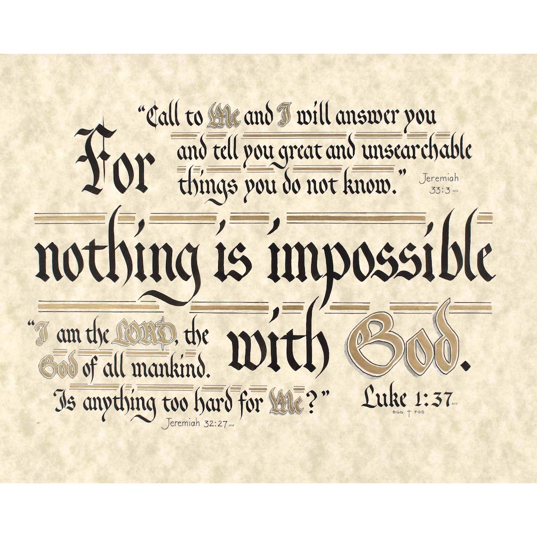 Digital - Luke 1:37 - Hand Lettered Calligraphy Print - Wall Art ...