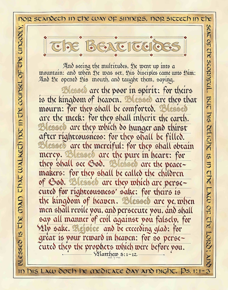 Print - Matthew 5:1-12 - the Beatitudes - Hand Lettered Calligraphy ...